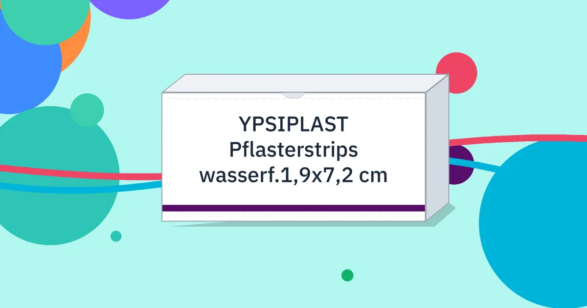 Symbolbild: Packung mit der Aufschrift YPSIPLAST Pflasterstrips wasserf.1,9x7,2 cm (PZN 12604281) – Verfügbarkeit und Bezug in Apotheken in Frankfurt am Main