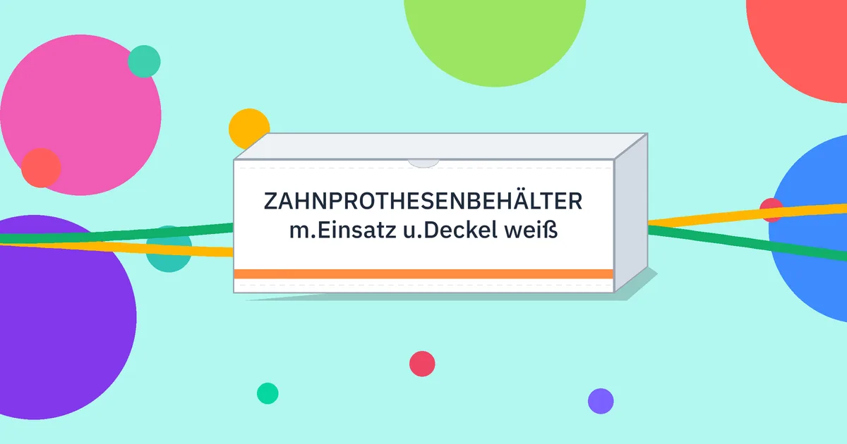 Symbolbild: Packung mit der Aufschrift ZAHNPROTHESENBEHÄLTER m.Einsatz u.Deckel weiß (PZN 12392212) – Verfügbarkeit und Bezug in Apotheken in Frankfurt am Main