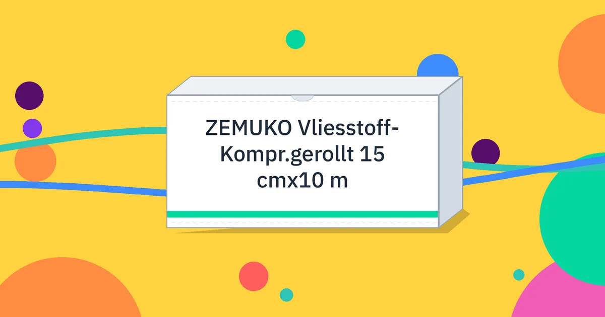 Symbolbild: Packung mit der Aufschrift ZEMUKO Vliesstoff-Kompr.gerollt 15 cmx10 m (PZN 15431869) – Verfügbarkeit und Bezug in Apotheken in Frankfurt am Main