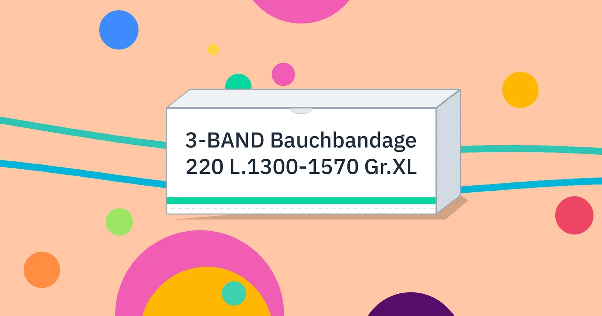 Symbolbild: Packung mit der Aufschrift 3-BAND Bauchbandage 220 L.1300-1570 Gr.XL (PZN 02903806) – Verfügbarkeit und Bezug in Apotheken in Frankfurt am Main