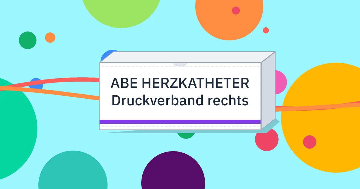 Symbolbild: Packung mit der Aufschrift ABE HERZKATHETER Druckverband rechts (PZN 04351759) – Verfügbarkeit und Bezug in Apotheken in Frankfurt am Main