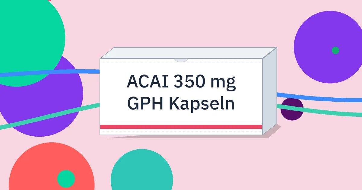Symbolbild: Packung mit der Aufschrift ACAI 350 mg GPH Kapseln (PZN 09272237) – Verfügbarkeit und Bezug in Apotheken in Frankfurt am Main