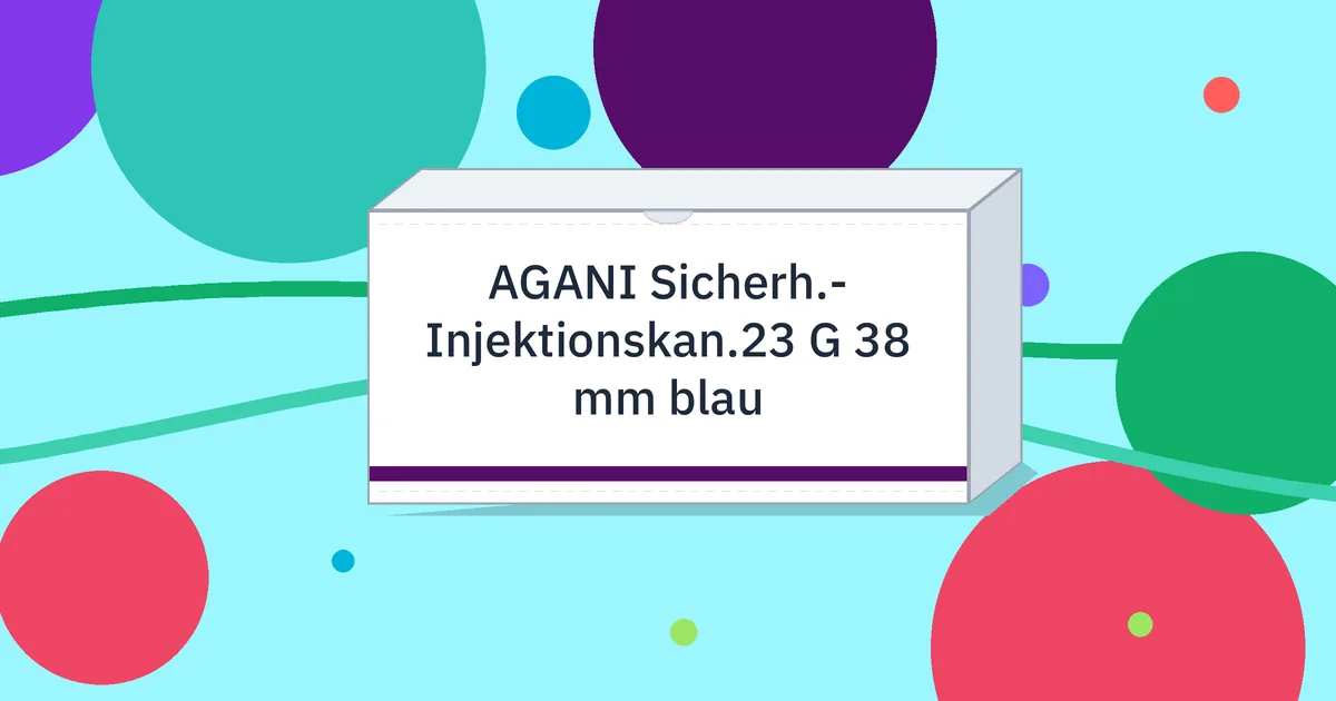Symbolbild: Packung mit der Aufschrift AGANI Sicherh.-Injektionskan.23 G 38 mm blau (PZN 17630461) – Verfügbarkeit und Bezug in Apotheken in Frankfurt am Main