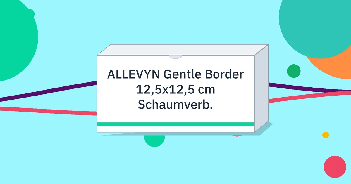 Symbolbild: Packung mit der Aufschrift ALLEVYN Gentle Border 12,5x12,5 cm Schaumverb. (PZN 13581234) – Verfügbarkeit und Bezug in Apotheken in Frankfurt am Main