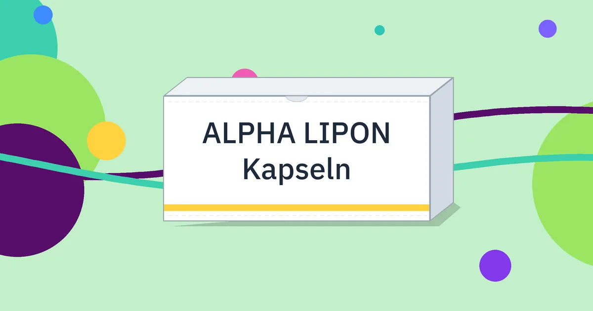 Symbolbild: Packung mit der Aufschrift ALPHA LIPON Kapseln (PZN 15382094) – Verfügbarkeit und Bezug in Apotheken in Frankfurt am Main