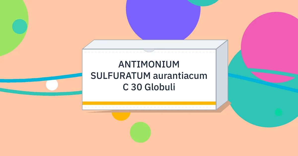 Symbolbild: Packung mit der Aufschrift ANTIMONIUM SULFURATUM aurantiacum C 30 Globuli (PZN 07594534) – Verfügbarkeit und Bezug in Apotheken in Frankfurt am Main