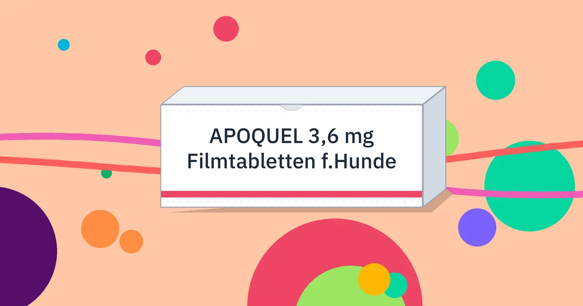 Symbolbild: Packung mit der Aufschrift APOQUEL 3,6 mg Filmtabletten f.Hunde (PZN 17946595) – Verfügbarkeit und Bezug in Apotheken in Frankfurt am Main