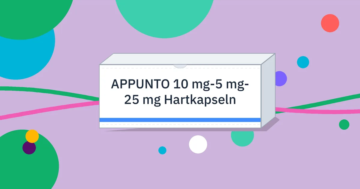 Symbolbild: Packung mit der Aufschrift APPUNTO 10 mg-5 mg-25 mg Hartkapseln (PZN 14365432) – Verfügbarkeit und Bezug in Apotheken in Frankfurt am Main