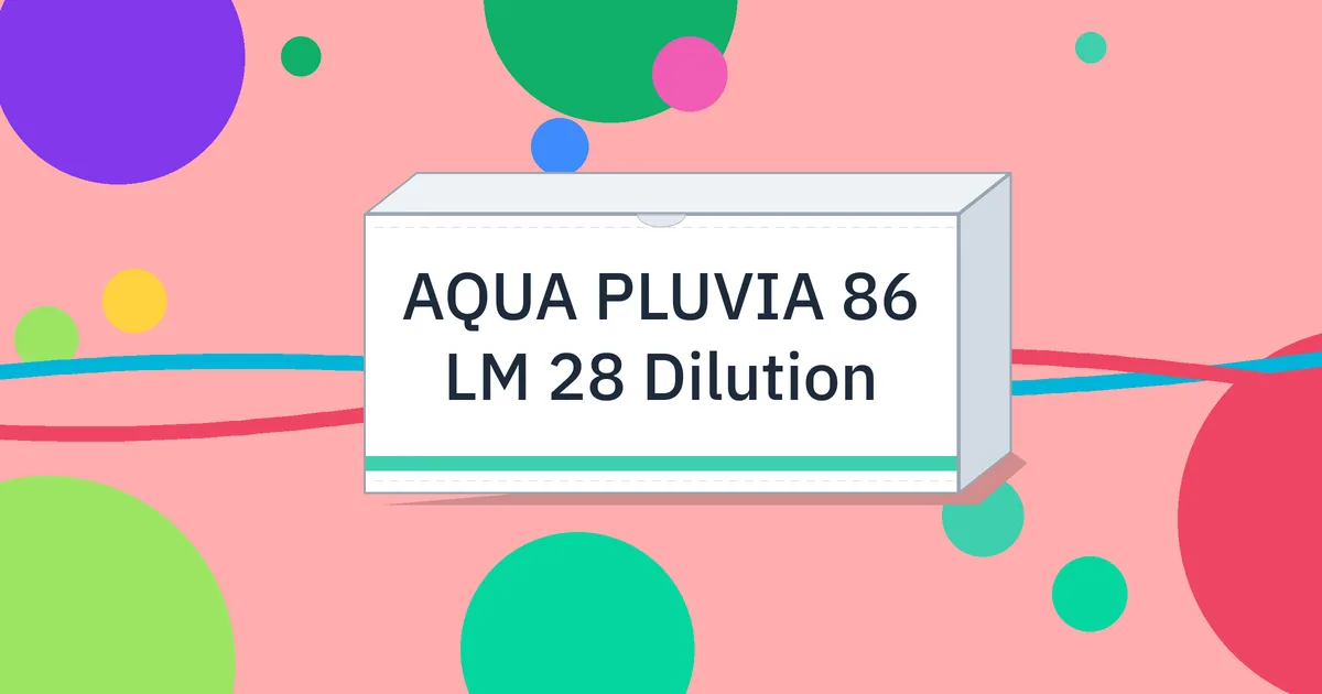 Symbolbild: Packung mit der Aufschrift AQUA PLUVIA 86 LM 28 Dilution (PZN 12766629) – Verfügbarkeit und Bezug in Apotheken in Frankfurt am Main
