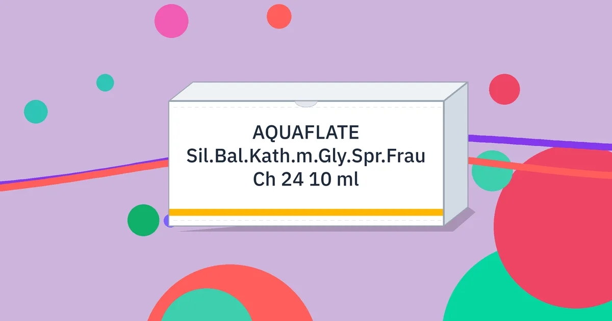 Symbolbild: Packung mit der Aufschrift AQUAFLATE Sil.Bal.Kath.m.Gly.Spr.Frau Ch 24 10 ml (PZN 00589719) – Verfügbarkeit und Bezug in Apotheken in Frankfurt am Main