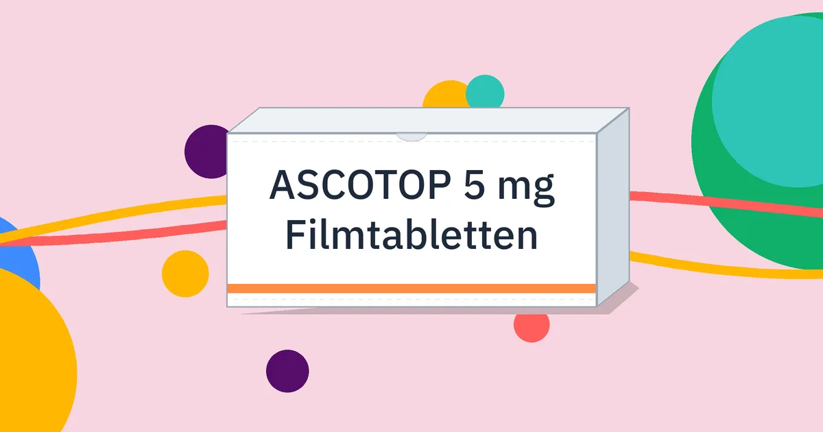Symbolbild: Packung mit der Aufschrift ASCOTOP 5 mg Filmtabletten (PZN 01802865) – Verfügbarkeit und Bezug in Apotheken in Frankfurt am Main