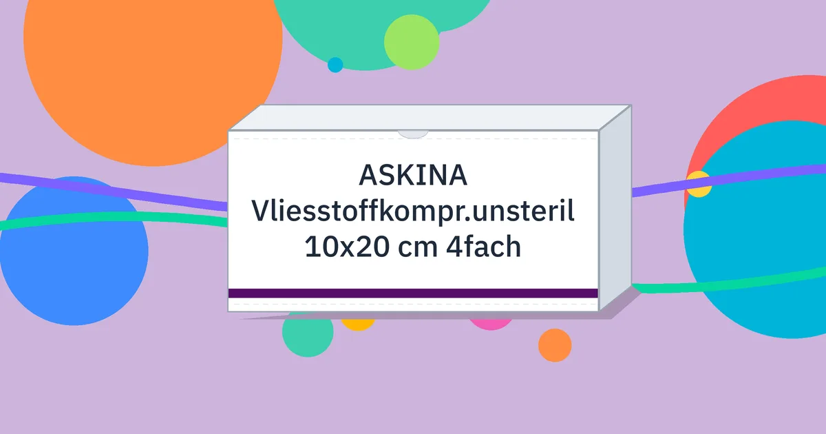 Symbolbild: Packung mit der Aufschrift ASKINA Vliesstoffkompr.unsteril 10x20 cm 4fach (PZN 14400708) – Verfügbarkeit und Bezug in Apotheken in Frankfurt am Main