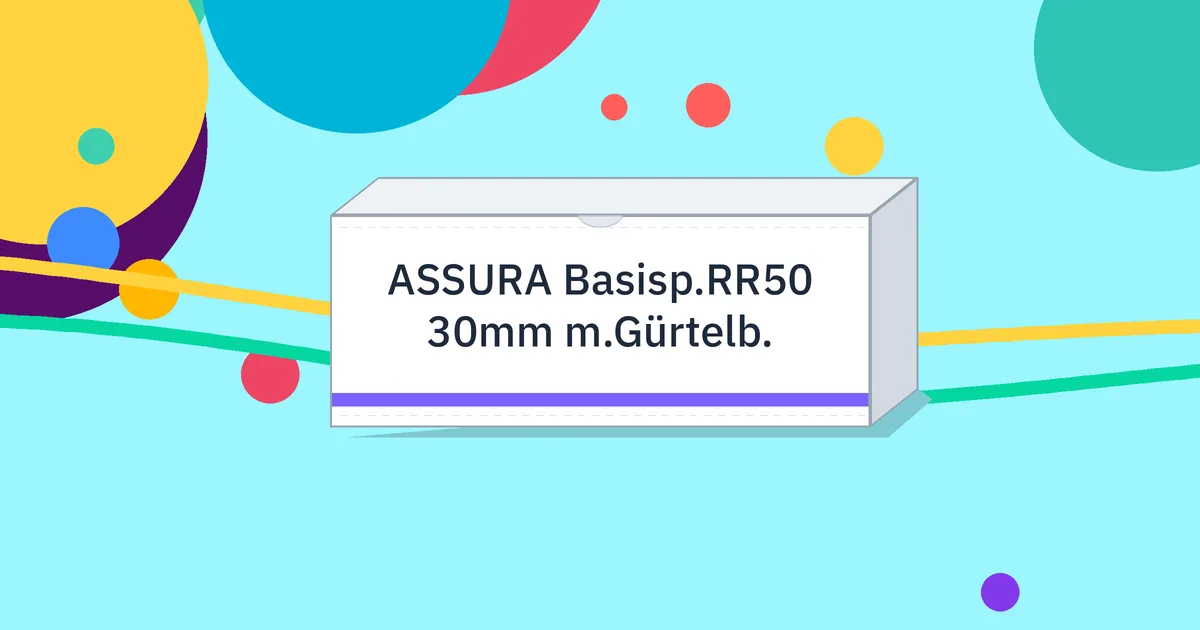 Symbolbild: Packung mit der Aufschrift ASSURA Basisp.RR50 30mm m.Gürtelb. (PZN 08696604) – Verfügbarkeit und Bezug in Apotheken in Frankfurt am Main
