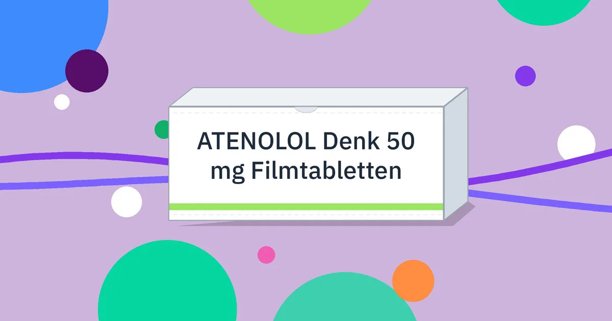 Symbolbild: Packung mit der Aufschrift ATENOLOL Denk 50 mg Filmtabletten (PZN 10112852) – Verfügbarkeit und Bezug in Apotheken in Frankfurt am Main