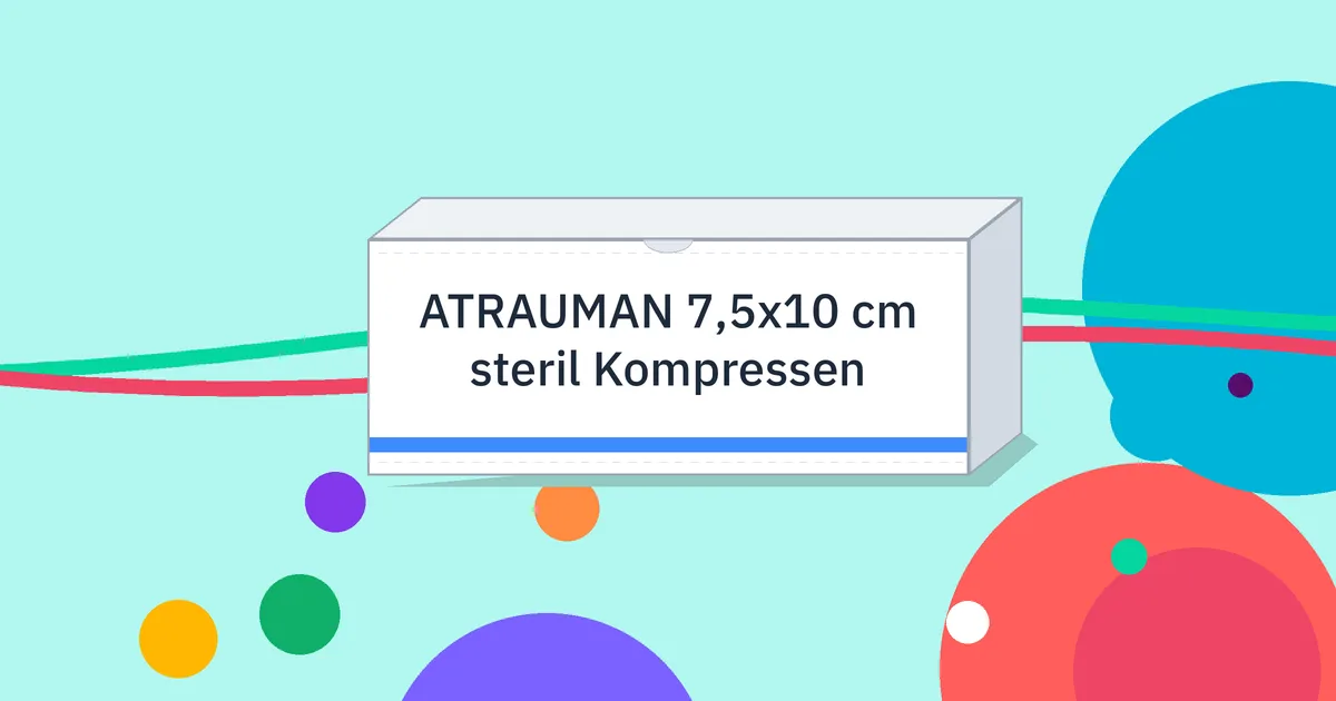 Symbolbild: Packung mit der Aufschrift ATRAUMAN 7,5x10 cm steril Kompressen (PZN 17827962) – Verfügbarkeit und Bezug in Apotheken in Frankfurt am Main