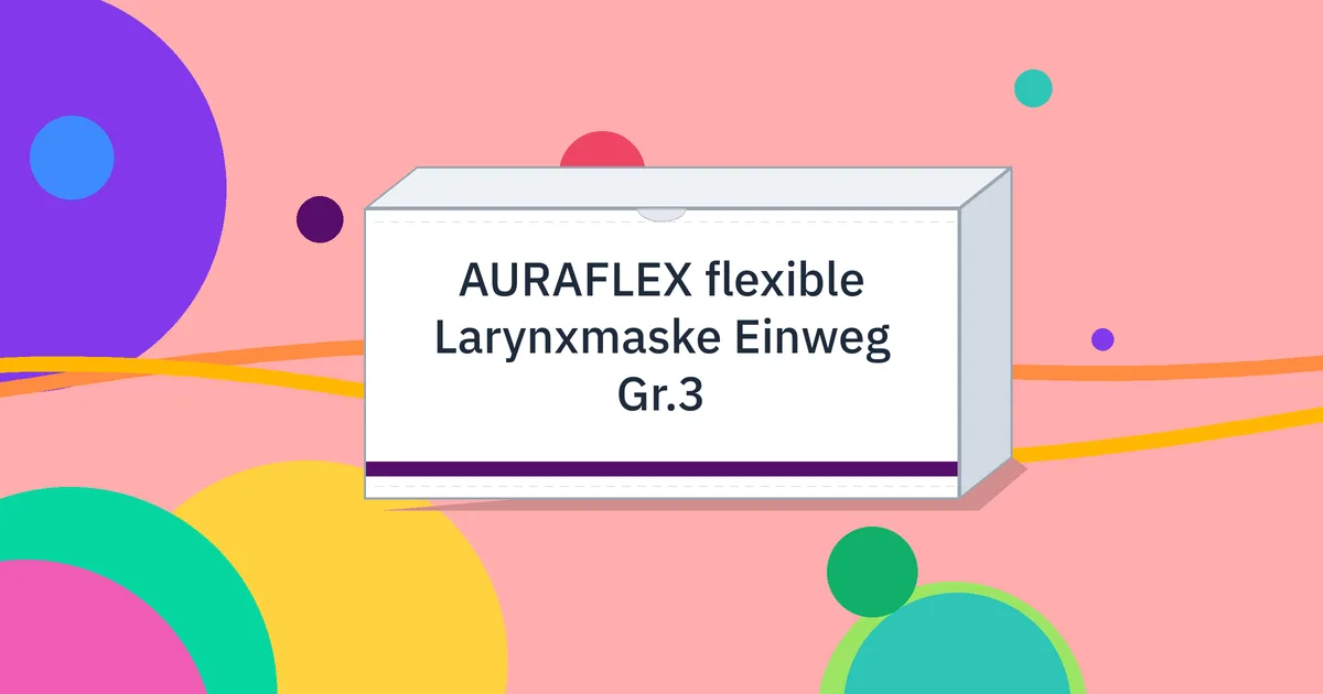 Symbolbild: Packung mit der Aufschrift AURAFLEX flexible Larynxmaske Einweg Gr.3 (PZN 09393834) – Verfügbarkeit und Bezug in Apotheken in Frankfurt am Main