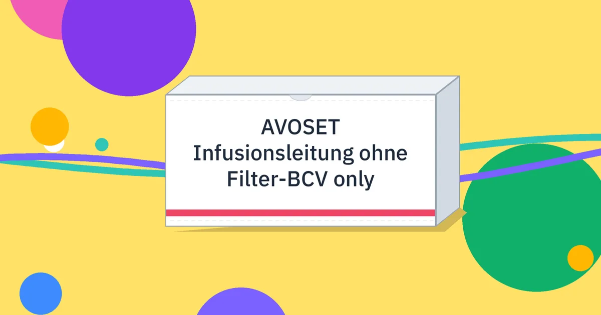 Symbolbild: Packung mit der Aufschrift AVOSET Infusionsleitung ohne Filter-BCV only (PZN 18702174) – Verfügbarkeit und Bezug in Apotheken in Frankfurt am Main