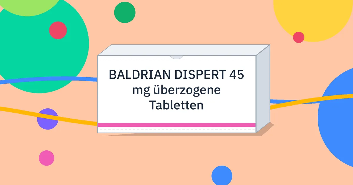 Symbolbild: Packung mit der Aufschrift BALDRIAN DISPERT 45 mg überzogene Tabletten (PZN 01921529) – Verfügbarkeit und Bezug in Apotheken in Frankfurt am Main