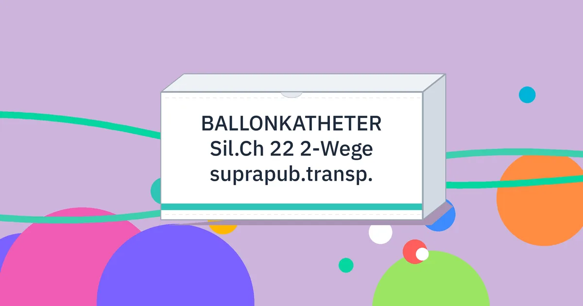 Symbolbild: Packung mit der Aufschrift BALLONKATHETER Sil.Ch 22 2-Wege suprapub.transp. (PZN 14350637) – Verfügbarkeit und Bezug in Apotheken in Frankfurt am Main