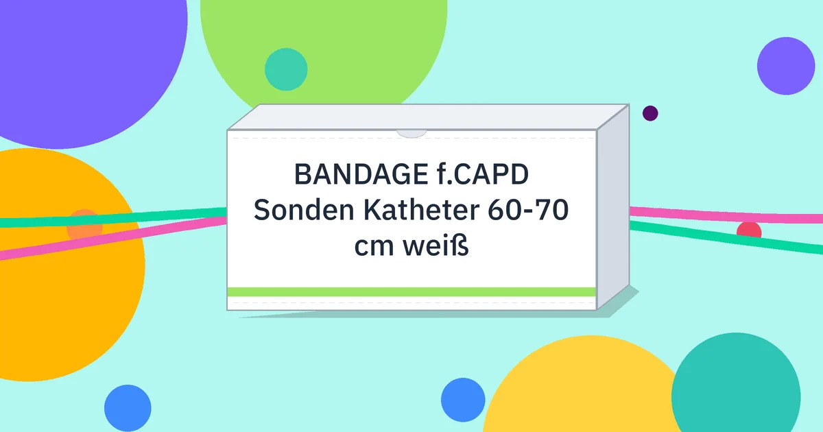 Symbolbild: Packung mit der Aufschrift BANDAGE f.CAPD Sonden Katheter 60-70 cm weiß (PZN 15391236) – Verfügbarkeit und Bezug in Apotheken in Frankfurt am Main