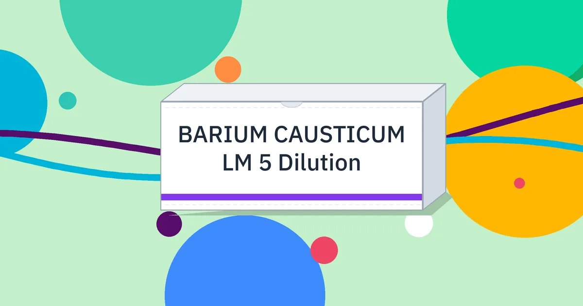 Symbolbild: Packung mit der Aufschrift BARIUM CAUSTICUM LM 5 Dilution (PZN 13376385) – Verfügbarkeit und Bezug in Apotheken in Frankfurt am Main