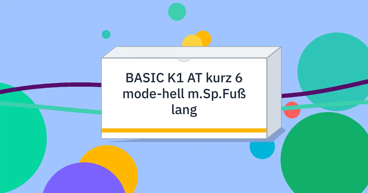 Symbolbild: Packung mit der Aufschrift BASIC K1 AT kurz 6 mode-hell m.Sp.Fuß lang (PZN 20263316) – Verfügbarkeit und Bezug in Apotheken in Frankfurt am Main