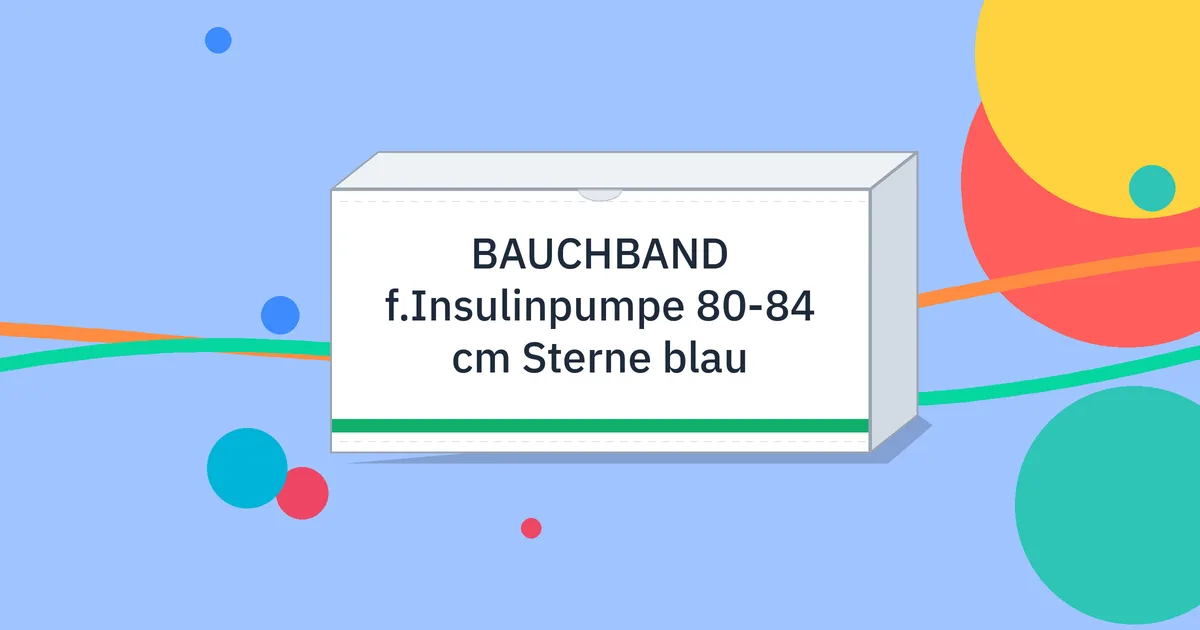 Symbolbild: Packung mit der Aufschrift BAUCHBAND f.Insulinpumpe 80-84 cm Sterne blau (PZN 16510200) – Verfügbarkeit und Bezug in Apotheken in Frankfurt am Main