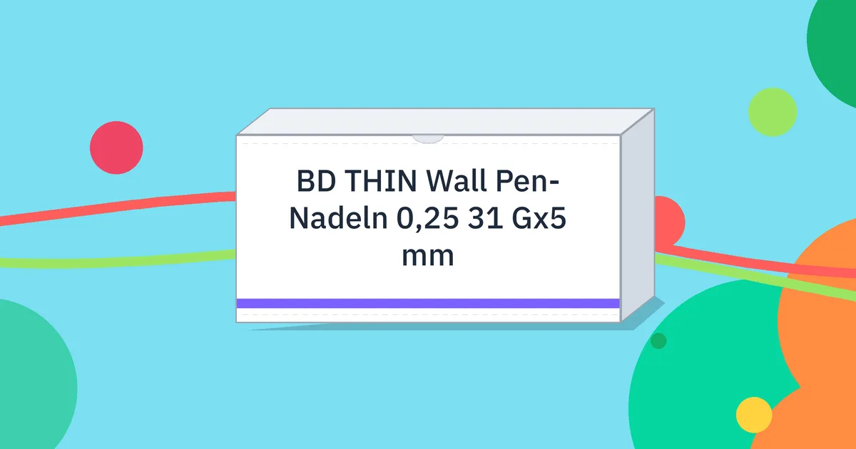 Symbolbild: Packung mit der Aufschrift BD THIN Wall Pen-Nadeln 0,25 31 Gx5 mm (PZN 20398708) – Verfügbarkeit und Bezug in Apotheken in Frankfurt am Main