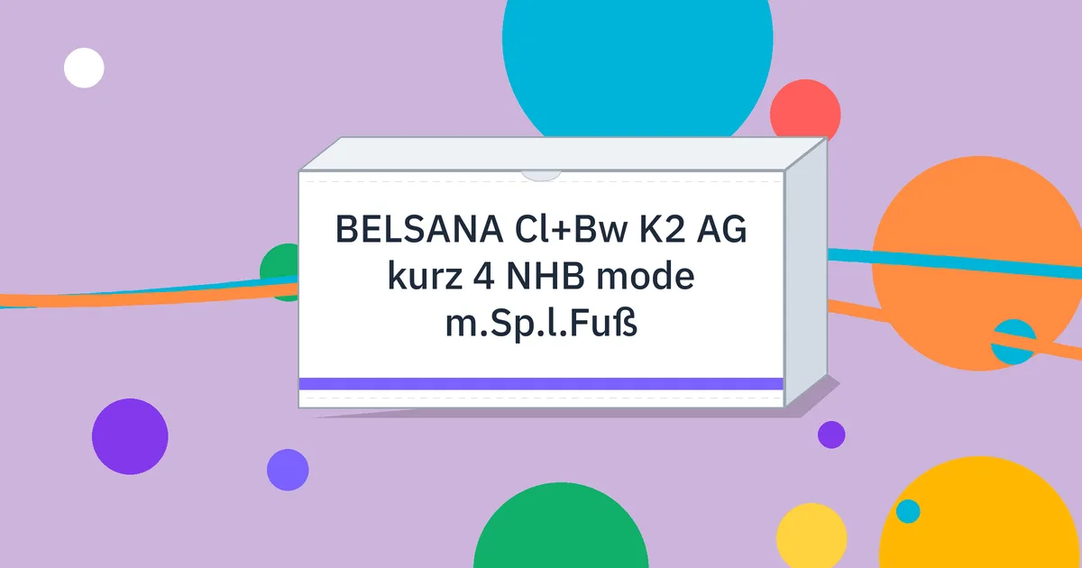 Symbolbild: Packung mit der Aufschrift BELSANA Cl+Bw K2 AG kurz 4 NHB mode m.Sp.l.Fuß (PZN 12247562) – Verfügbarkeit und Bezug in Apotheken in Frankfurt am Main