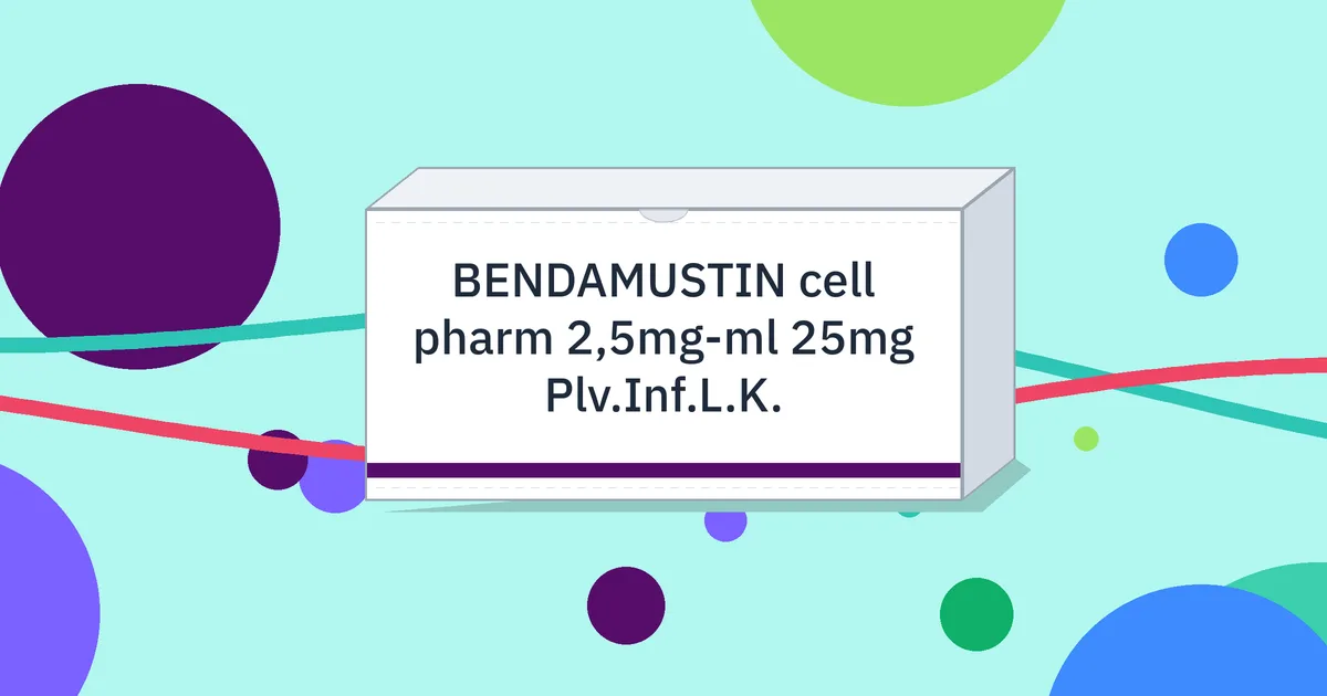Symbolbild: Packung mit der Aufschrift BENDAMUSTIN cell pharm 2,5mg-ml 25mg Plv.Inf.L.K. (PZN 16223239) – Verfügbarkeit und Bezug in Apotheken in Frankfurt am Main