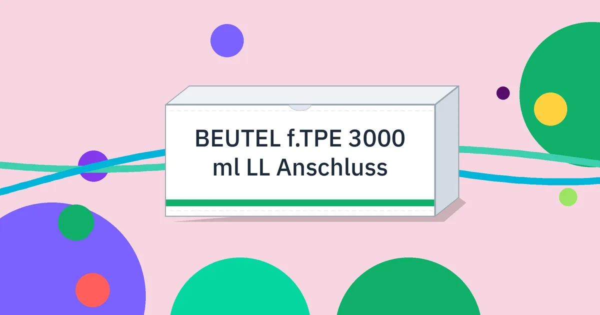 Symbolbild: Packung mit der Aufschrift BEUTEL f.TPE 3000 ml LL Anschluss (PZN 07331616) – Verfügbarkeit und Bezug in Apotheken in Frankfurt am Main