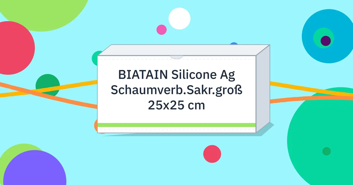 Symbolbild: Packung mit der Aufschrift BIATAIN Silicone Ag Schaumverb.Sakr.groß 25x25 cm (PZN 18670215) – Verfügbarkeit und Bezug in Apotheken in Frankfurt am Main