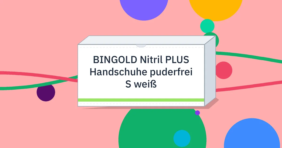 Symbolbild: Packung mit der Aufschrift BINGOLD Nitril PLUS Handschuhe puderfrei S weiß (PZN 13542151) – Verfügbarkeit und Bezug in Apotheken in Frankfurt am Main