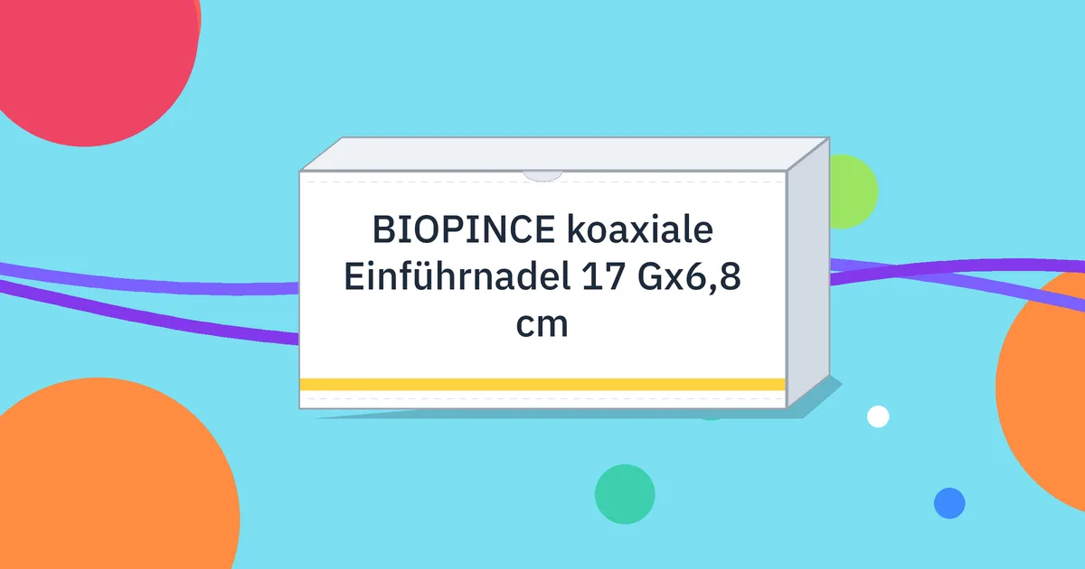 Symbolbild: Packung mit der Aufschrift BIOPINCE koaxiale Einführnadel 17 Gx6,8 cm (PZN 06769380) – Verfügbarkeit und Bezug in Apotheken in Frankfurt am Main