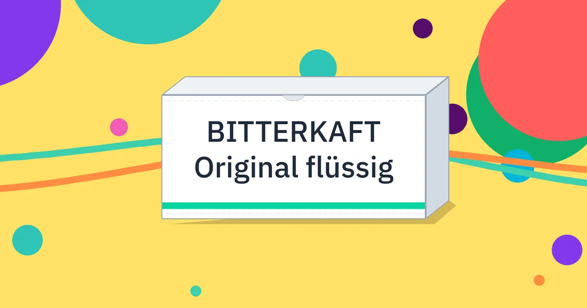 Symbolbild: Packung mit der Aufschrift BITTERKAFT Original flüssig (PZN 16908227) – Verfügbarkeit und Bezug in Apotheken in Frankfurt am Main