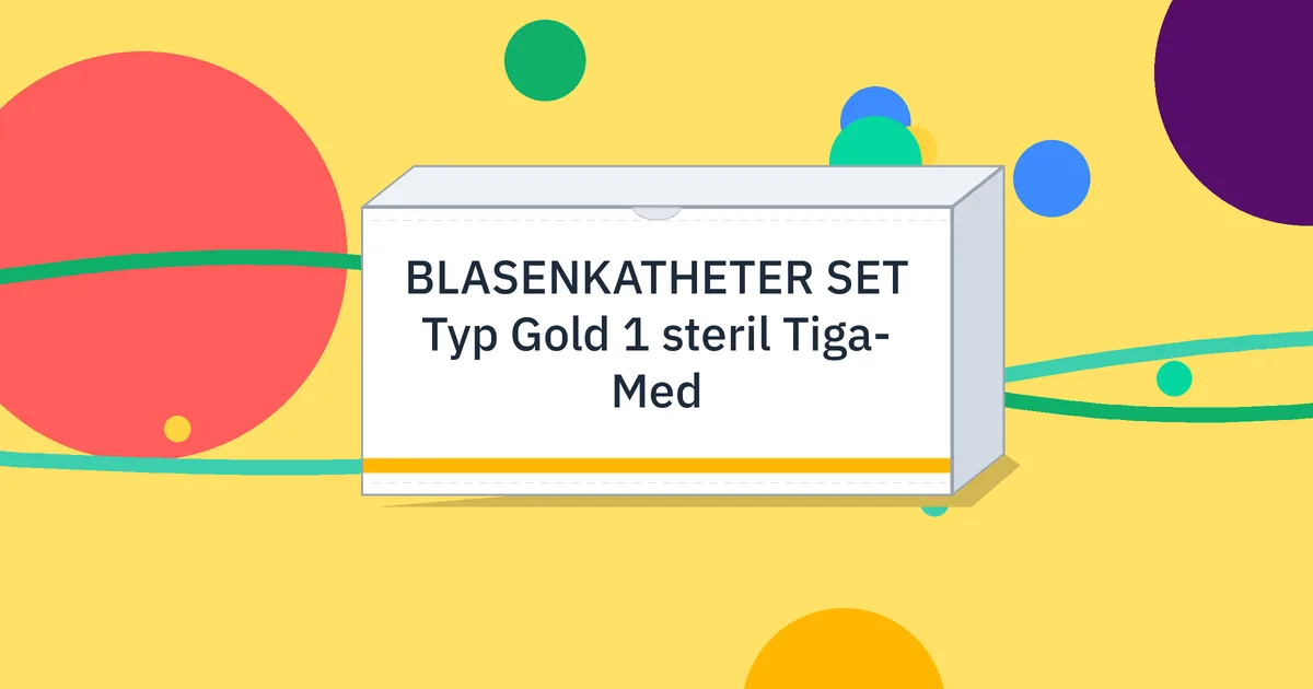Symbolbild: Packung mit der Aufschrift BLASENKATHETER SET Typ Gold 1 steril Tiga-Med (PZN 06830381) – Verfügbarkeit und Bezug in Apotheken in Frankfurt am Main
