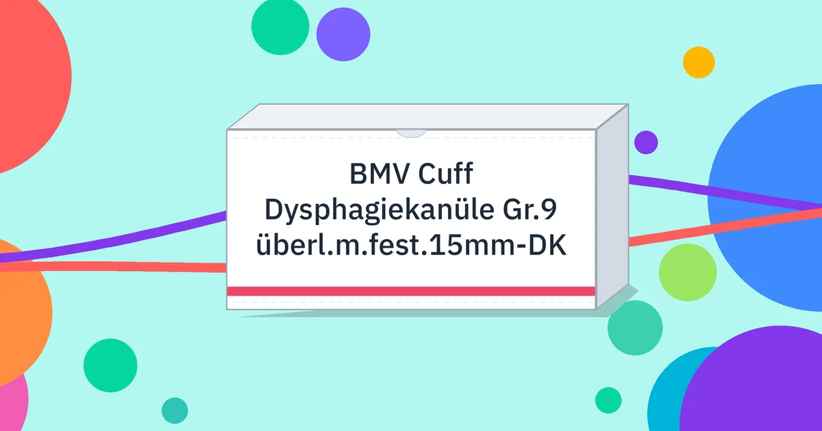 Symbolbild: Packung mit der Aufschrift BMV Cuff Dysphagiekanüle Gr.9 überl.m.fest.15mm-DK (PZN 18848506) – Verfügbarkeit und Bezug in Apotheken in Frankfurt am Main