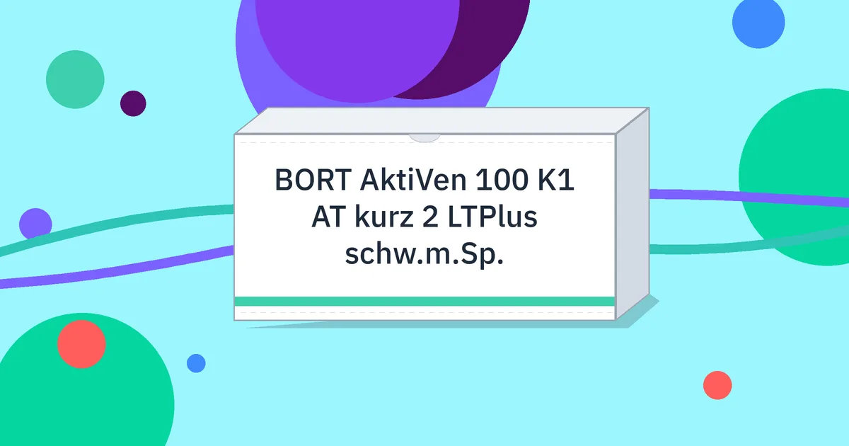Symbolbild: Packung mit der Aufschrift BORT AktiVen 100 K1 AT kurz 2 LTPlus schw.m.Sp. (PZN 18175964) – Verfügbarkeit und Bezug in Apotheken in Frankfurt am Main