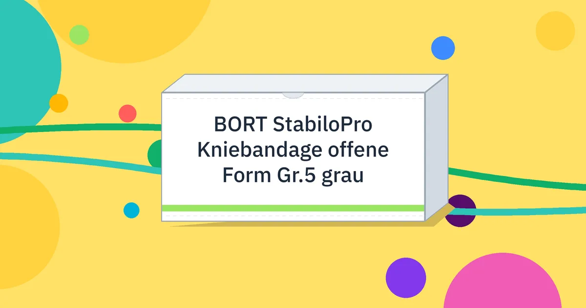 Symbolbild: Packung mit der Aufschrift BORT StabiloPro Kniebandage offene Form Gr.5 grau (PZN 15256917) – Verfügbarkeit und Bezug in Apotheken in Frankfurt am Main