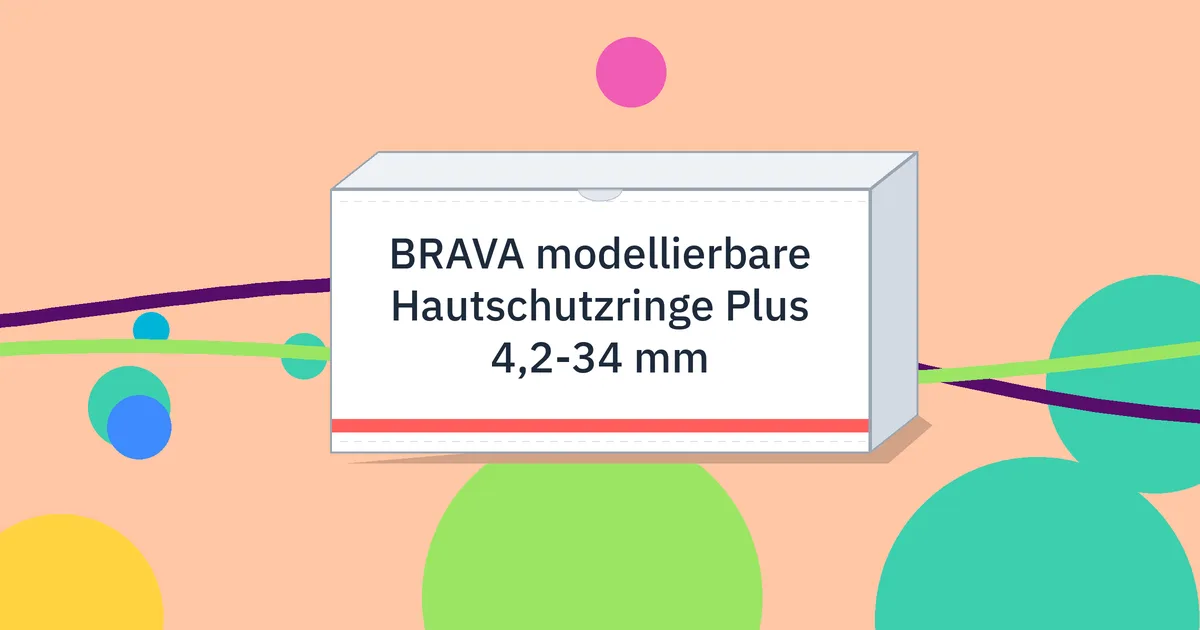 Symbolbild: Packung mit der Aufschrift BRAVA modellierbare Hautschutzringe Plus 4,2-34 mm (PZN 15564352) – Verfügbarkeit und Bezug in Apotheken in Frankfurt am Main