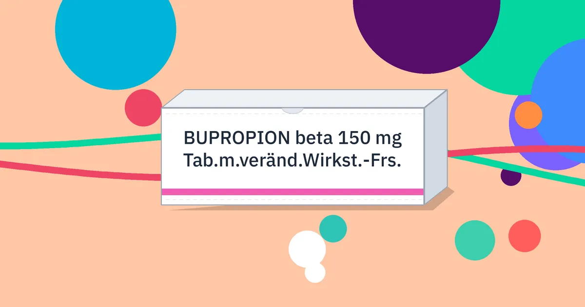Symbolbild: Packung mit der Aufschrift BUPROPION beta 150 mg Tab.m.veränd.Wirkst.-Frs. (PZN 02055301) – Verfügbarkeit und Bezug in Apotheken in Frankfurt am Main