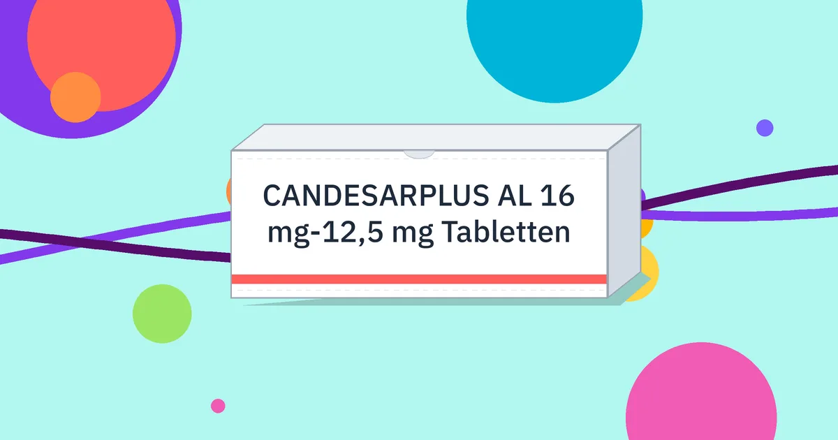 Symbolbild: Packung mit der Aufschrift CANDESARPLUS AL 16 mg-12,5 mg Tabletten (PZN 09297680) – Verfügbarkeit und Bezug in Apotheken in Frankfurt am Main