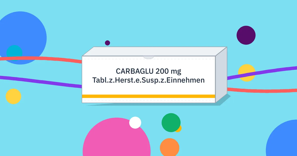 Symbolbild: Packung mit der Aufschrift CARBAGLU 200 mg Tabl.z.Herst.e.Susp.z.Einnehmen (PZN 04474019) – Verfügbarkeit und Bezug in Apotheken in Frankfurt am Main