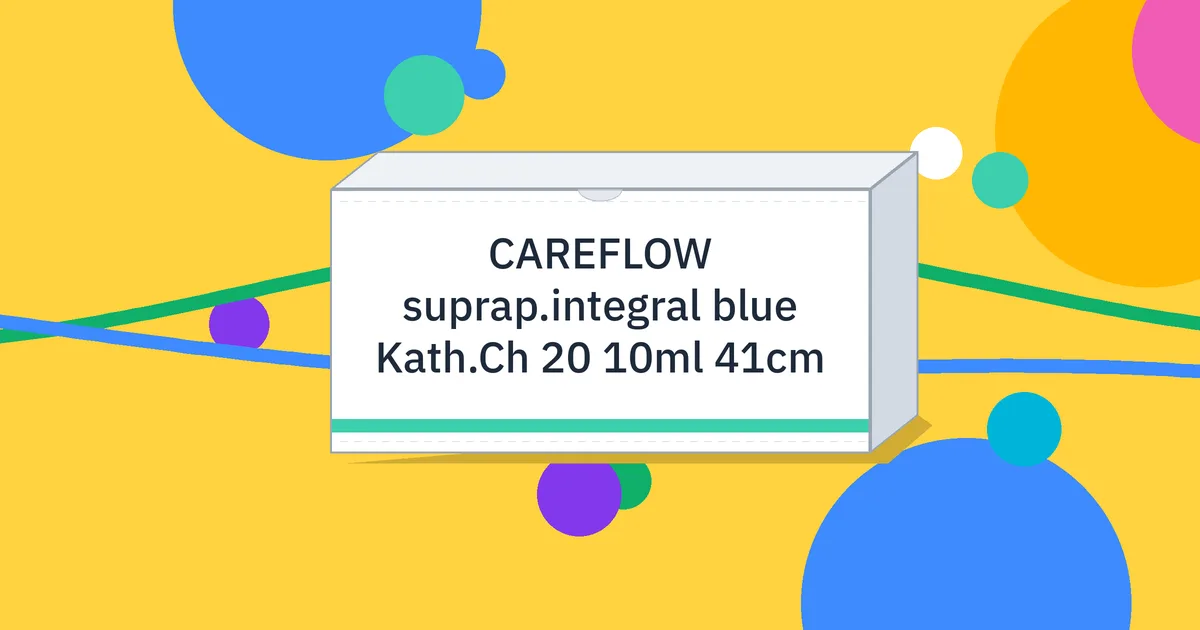 Symbolbild: Packung mit der Aufschrift CAREFLOW suprap.integral blue Kath.Ch 20 10ml 41cm (PZN 16841078) – Verfügbarkeit und Bezug in Apotheken in Frankfurt am Main