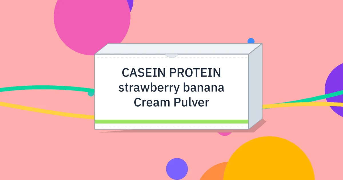 Symbolbild: Packung mit der Aufschrift CASEIN PROTEIN strawberry banana Cream Pulver (PZN 04123113) – Verfügbarkeit und Bezug in Apotheken in Frankfurt am Main
