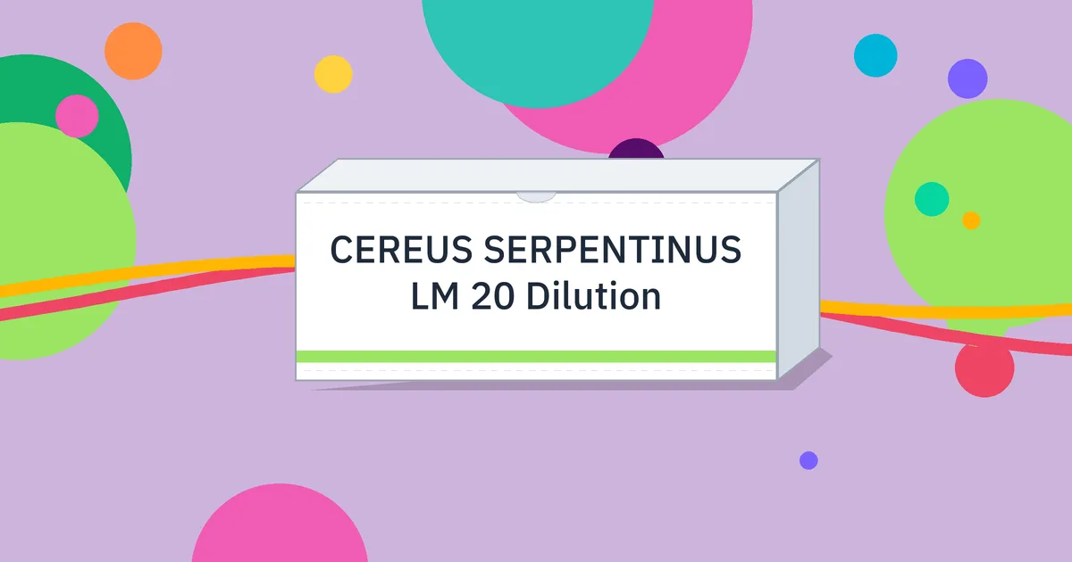 Symbolbild: Packung mit der Aufschrift CEREUS SERPENTINUS LM 20 Dilution (PZN 13437678) – Verfügbarkeit und Bezug in Apotheken in Frankfurt am Main