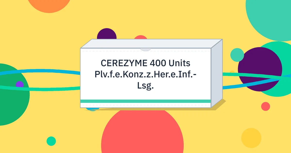 Symbolbild: Packung mit der Aufschrift CEREZYME 400 Units Plv.f.e.Konz.z.Her.e.Inf.-Lsg. (PZN 16889458) – Verfügbarkeit und Bezug in Apotheken in Frankfurt am Main