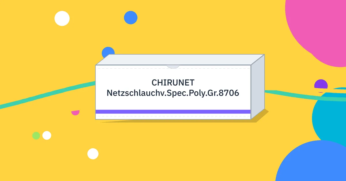Symbolbild: Packung mit der Aufschrift CHIRUNET Netzschlauchv.Spec.Poly.Gr.8706 (PZN 00478753) – Verfügbarkeit und Bezug in Apotheken in Frankfurt am Main
