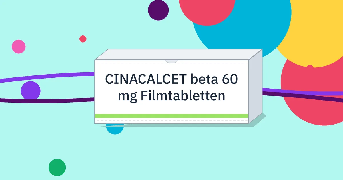 Symbolbild: Packung mit der Aufschrift CINACALCET beta 60 mg Filmtabletten (PZN 15781380) – Verfügbarkeit und Bezug in Apotheken in Frankfurt am Main