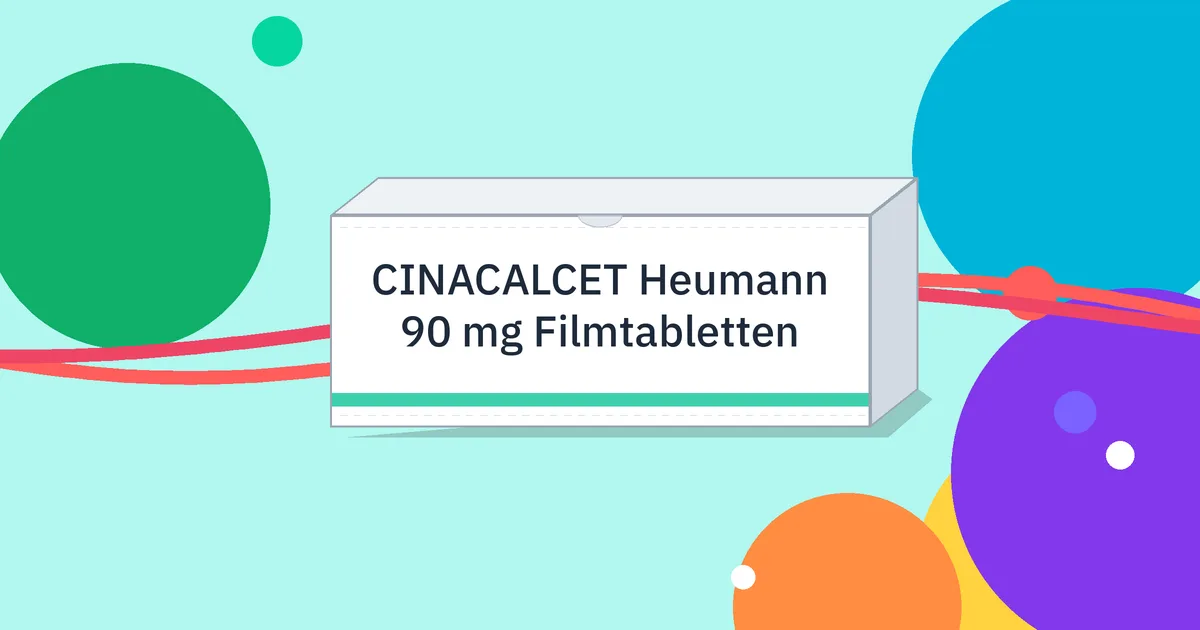 Symbolbild: Packung mit der Aufschrift CINACALCET Heumann 90 mg Filmtabletten (PZN 14064162) – Verfügbarkeit und Bezug in Apotheken in Frankfurt am Main